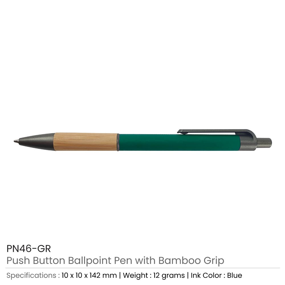 Push Button Ballpoint Pens with Bamboo Grip | Promotional Gifts ...