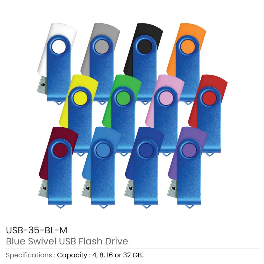 Matt Blue Swivel USB Flash Drives | Promotional Gifts Suppliers in Dubai